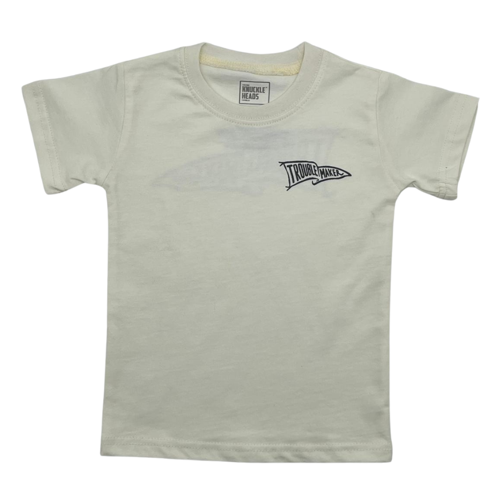 Kids Troublemaker Off White T-Shirt | Knuckleheads Clothing